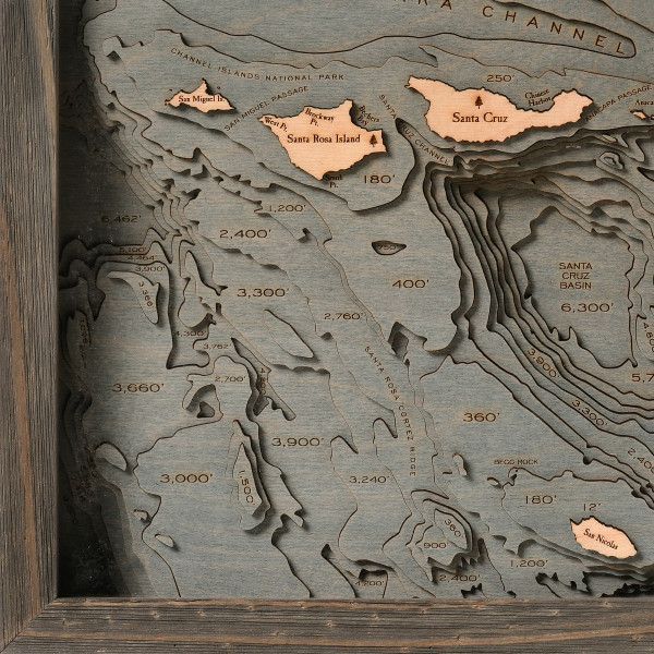 Santa Barbara - Channel Islands Wooden Map Art | 3D Chart