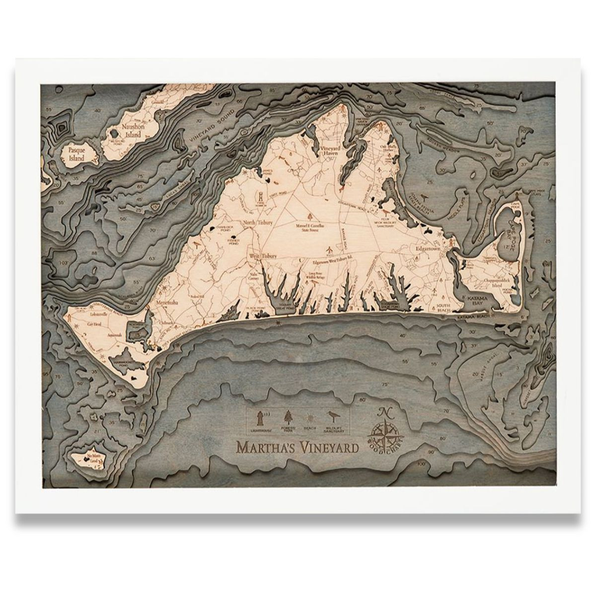 Martha's Vineyard Wooden Map Art | Topographic 3D Chart