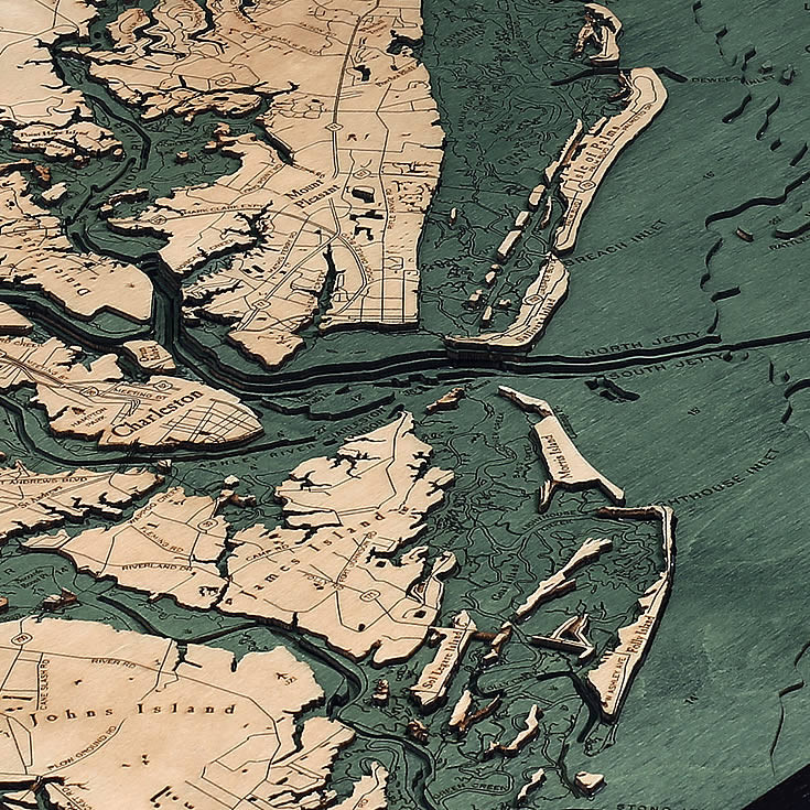 Charleston Wooden Map Art | Topographic 3D Chart