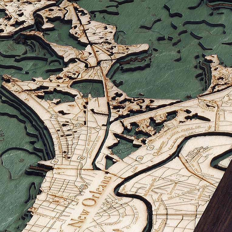 New Orleans Wooden Map Art | Topographic 3D Chart