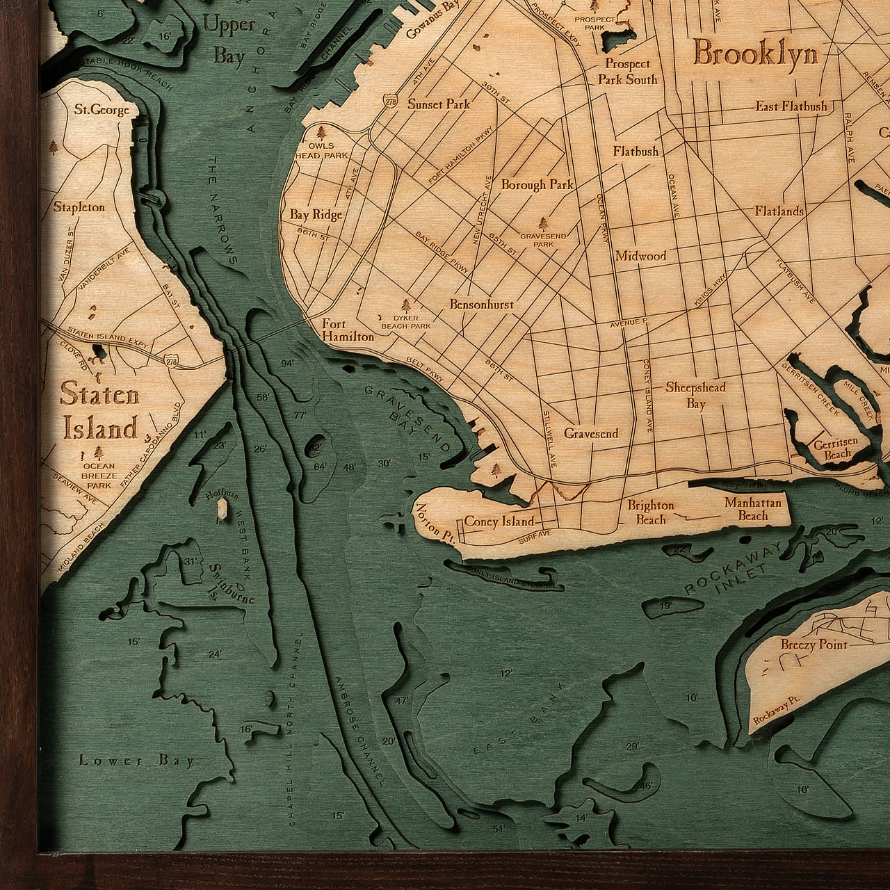 Brooklyn Wooden Map Art | Topographic 3D Chart