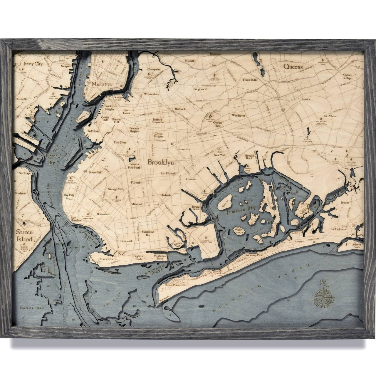 Brooklyn Wooden Map Art | Topographic 3D Chart