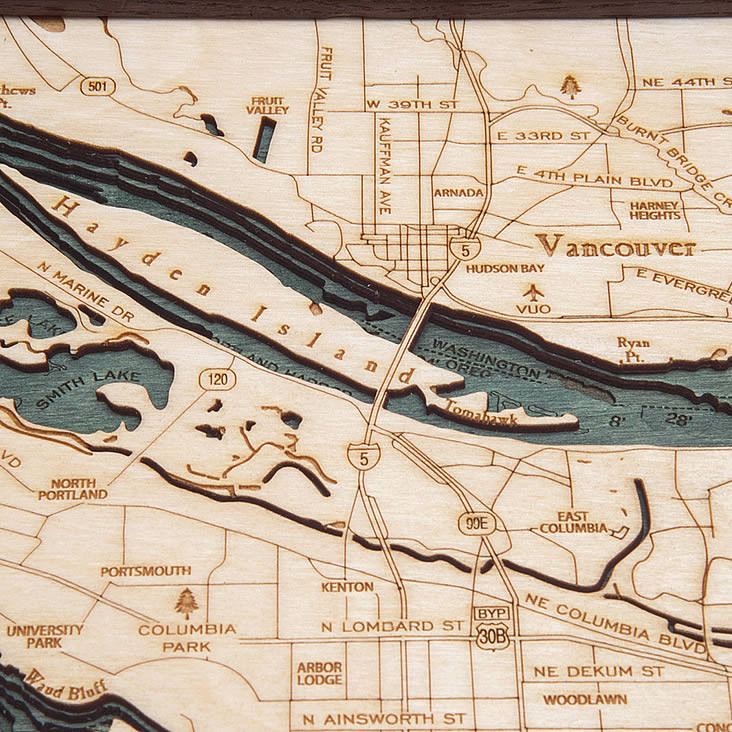 Portland Wooden Map Art | Topographic 3D Chart