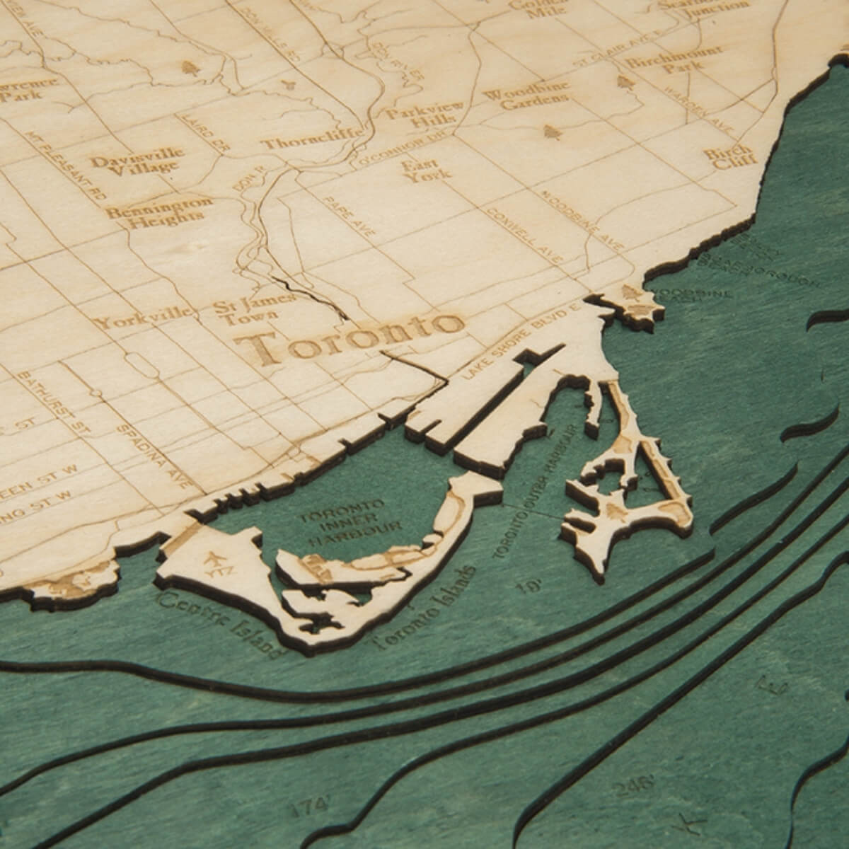 Toronto Canada Wooden Map Art | Topographic 3D Chart | Nautical Wood Maps