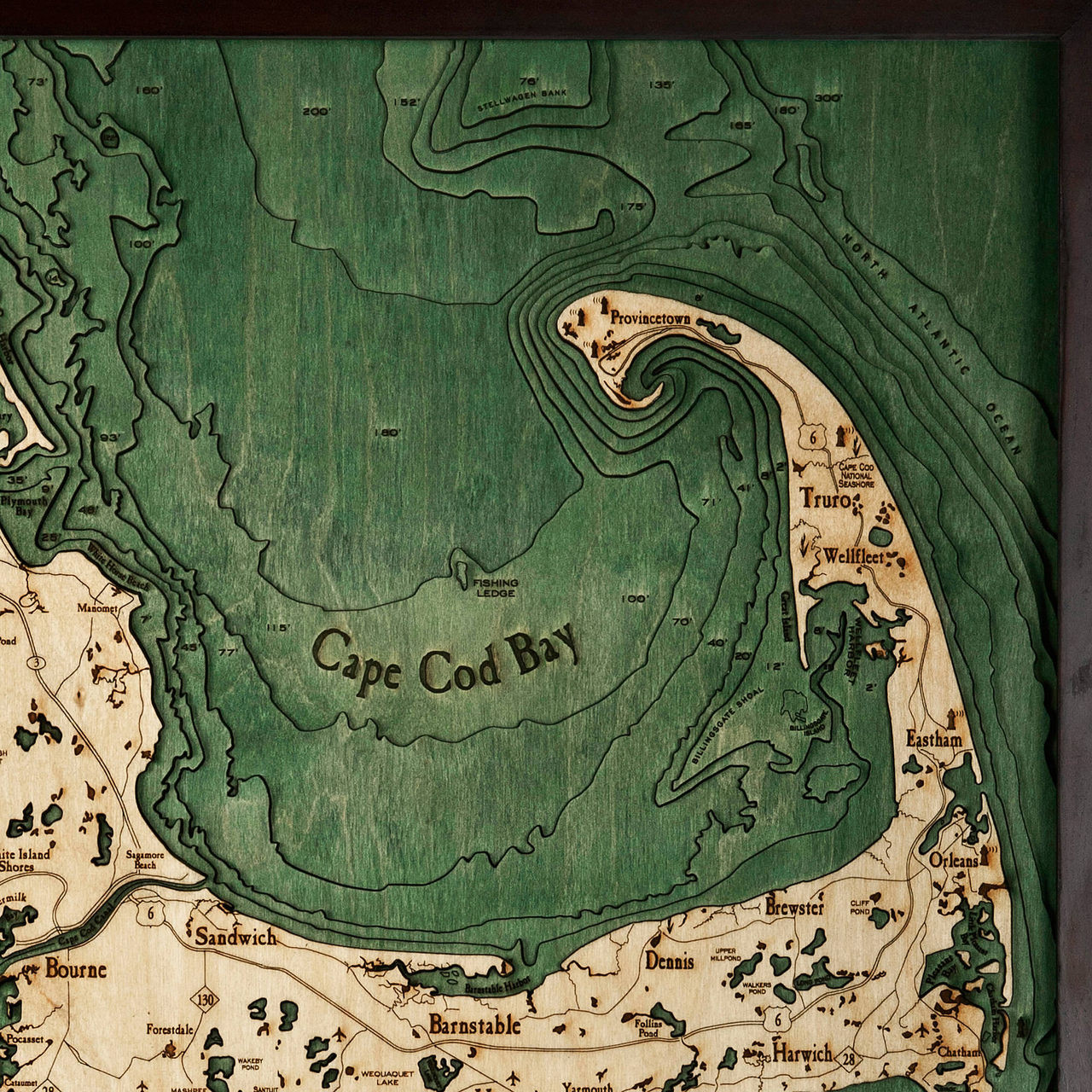 Cape Cod Wooden Map Art | Topographic 3D Chart