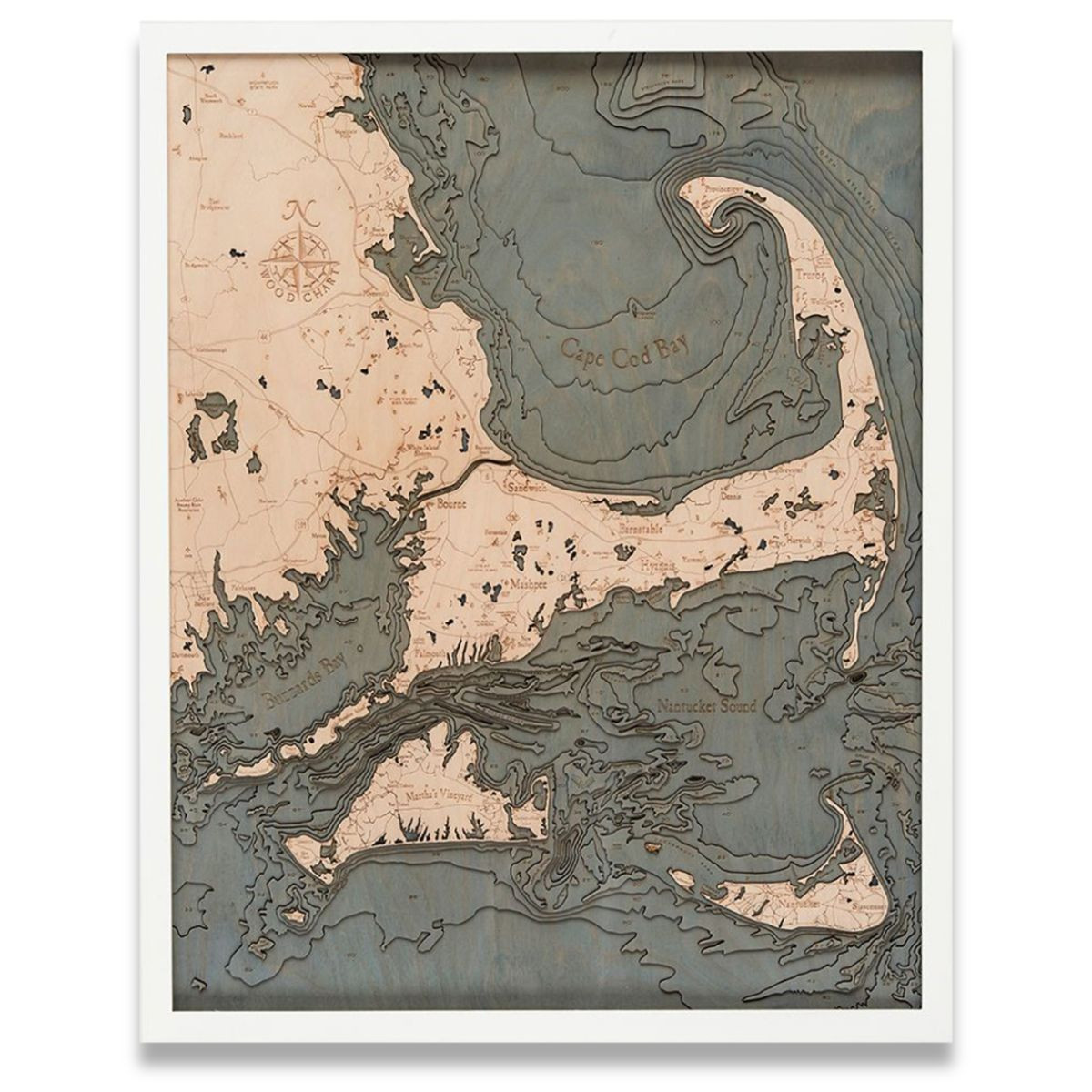 Cape Cod Wooden Map Art | Topographic 3D Chart