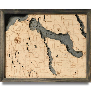 Lake Charlevoix Wooden Map Art | Topographic 3D Chart