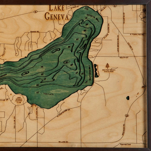 Lake Geneva Wooden Map Art | Topographic 3D Chart