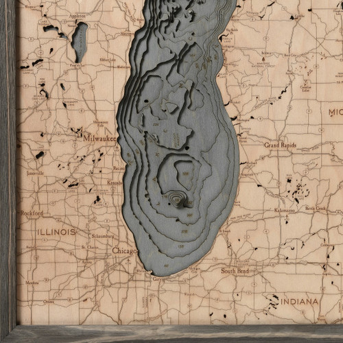 Lake Michigan Wooden Map Art | Topographic 3D Chart