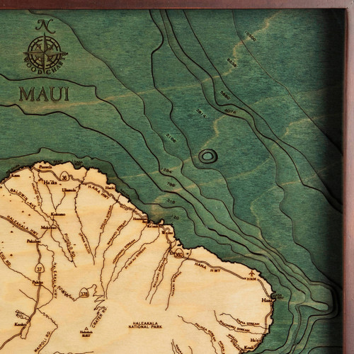 Maui Wooden Map Art | Topographic 3D Chart
