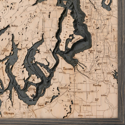 Puget Sound Wooden Map Art | Topographic 3D Chart