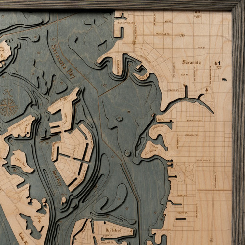 Lido Key - Siesta Key Wooden Map Art | Topographic 3D Chart