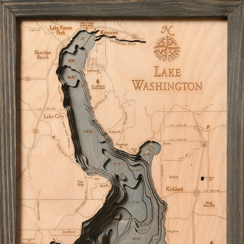 Lake Washington Wooden Map Art | Topographic 3D Chart