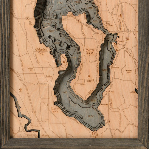 Lake Washington Wooden Map Art | Topographic 3D Chart
