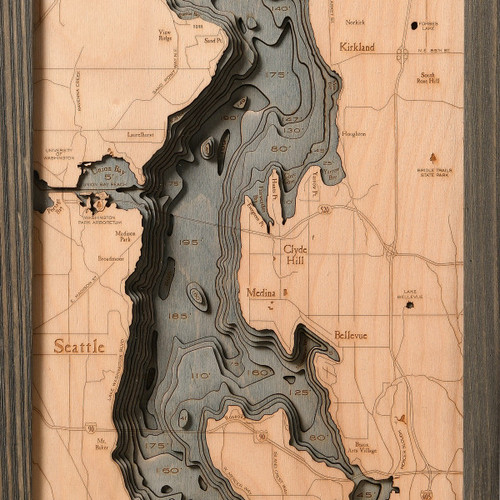 Lake Washington Wooden Map Art | Topographic 3D Chart