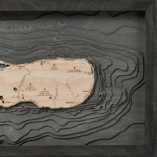 Grand Cayman Wooden Map Art | Topographic 3D Chart
