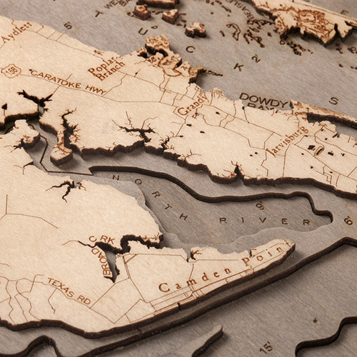 Virginia Beach to Kitty Hawk Wooden Map Art | Topographic 3D Chart