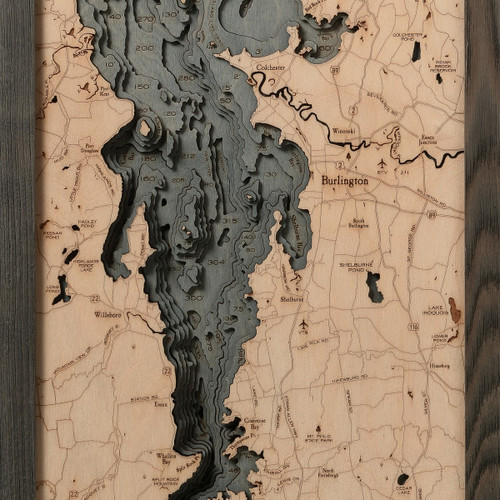 Lake Champlain Wooden Map Art | Topographic 3D Chart