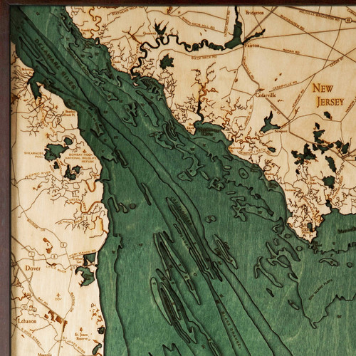 Delaware Bay Wooden Map Art | Topographic 3D Chart