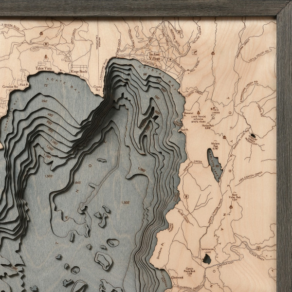Lake Tahoe Wooden Map Art | Topographic 3D Chart