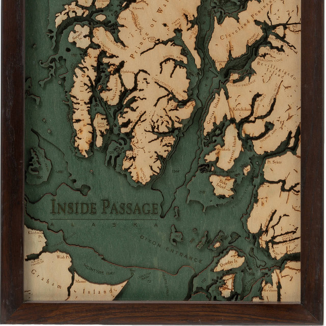 Inside Passage Wooden Map Art | Topographic 3D Chart