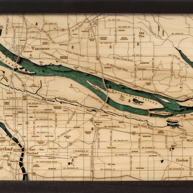 Portland Wooden Map Art | Topographic 3D Chart