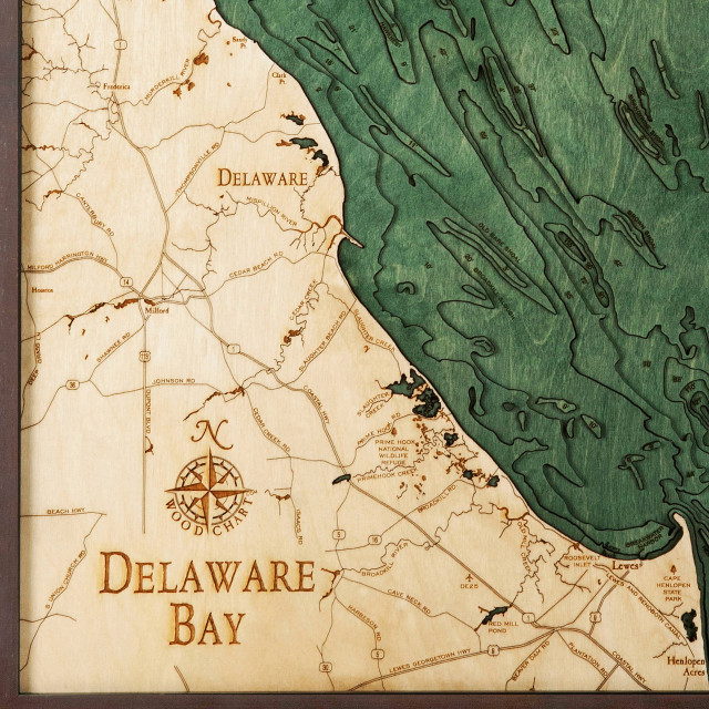 Delaware Bay Wooden Map Art | Topographic 3D Chart