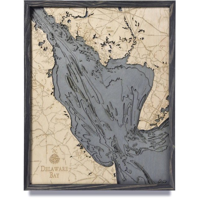 Delaware Bay Wooden Map Art | Topographic 3D Chart