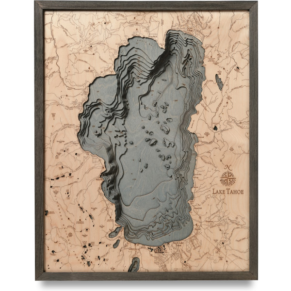 Lake Tahoe Wooden Map Art | Topographic 3D Chart