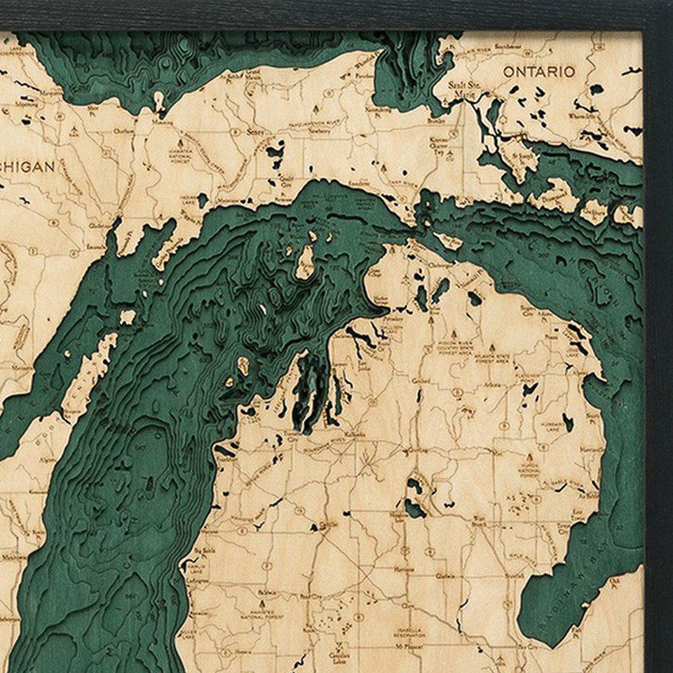 Lake Michigan Wooden Map Art | Topographic 3D Chart