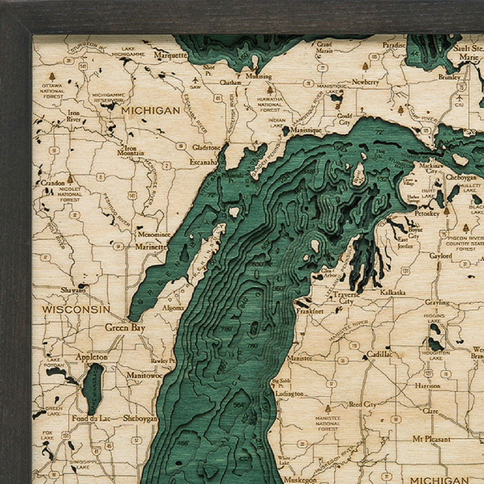 Lake Michigan - Sm Wooden Map Art | Topographic 3D Chart