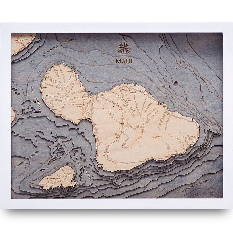 Maui Wooden Map Art | Topographic 3D Chart