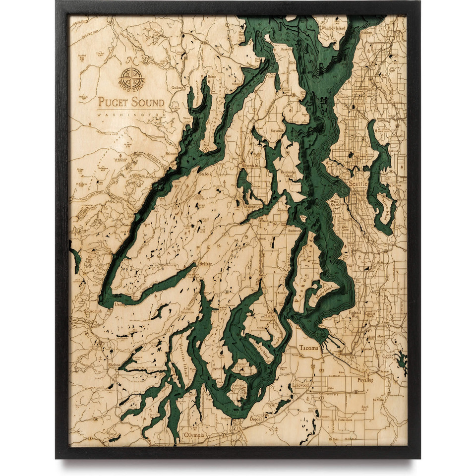 Puget Sound Wooden Map Art | Topographic 3D Chart