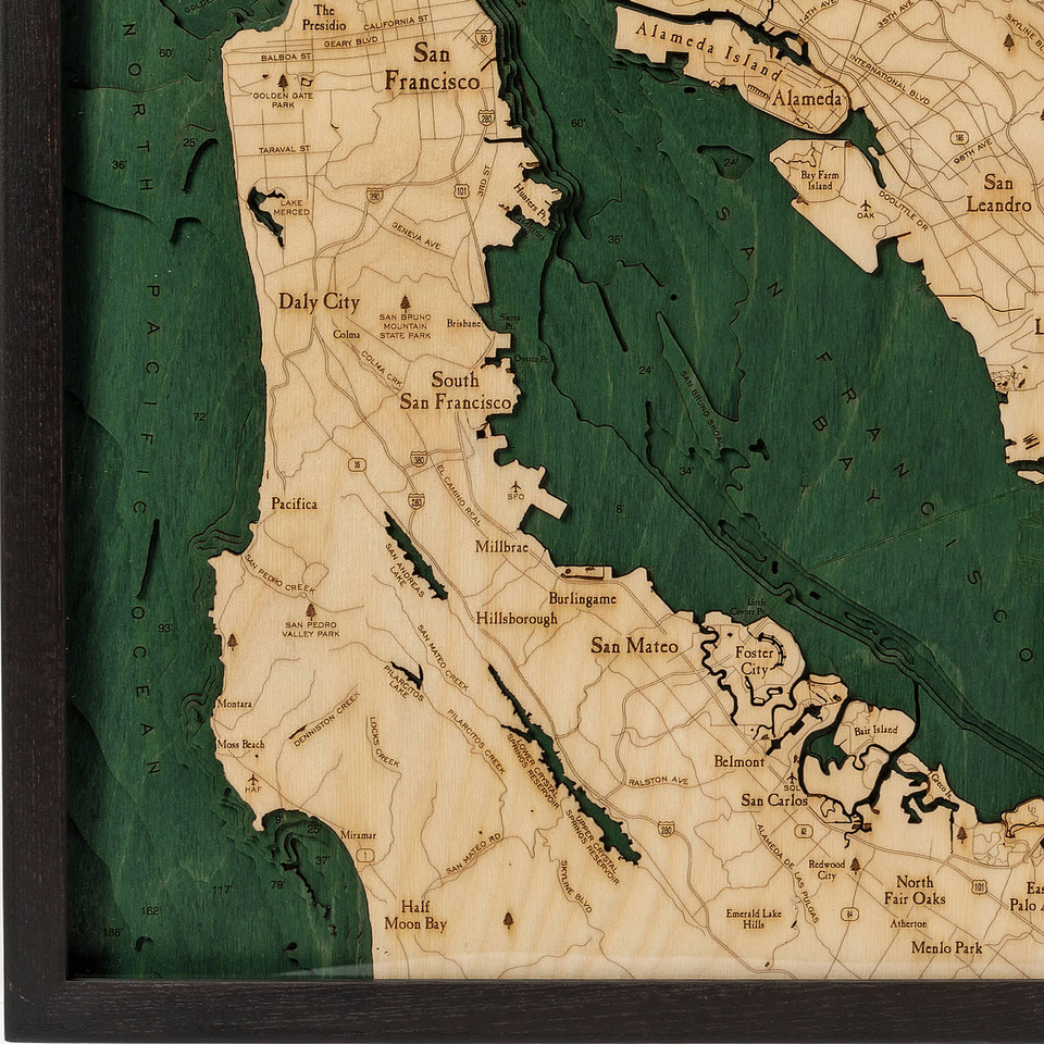 San Francisco Bay Wooden Map Art | Topographic 3D Chart
