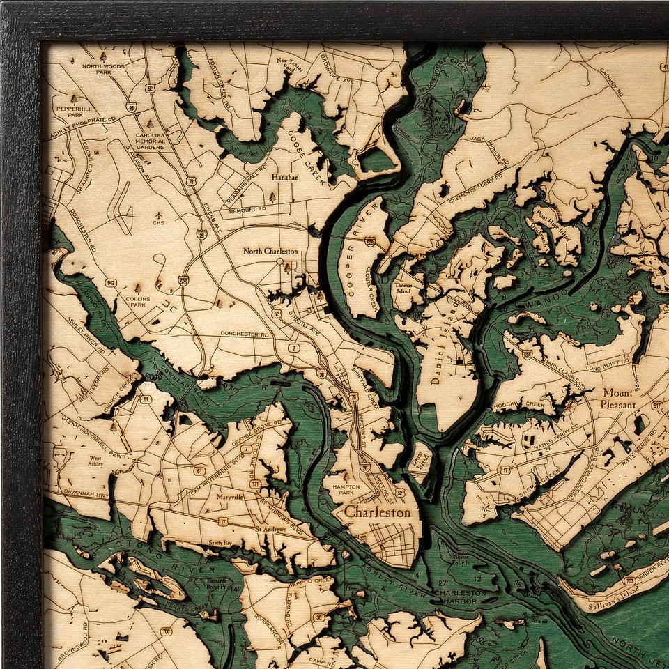 Charleston Wooden Map Art | Topographic 3D Chart