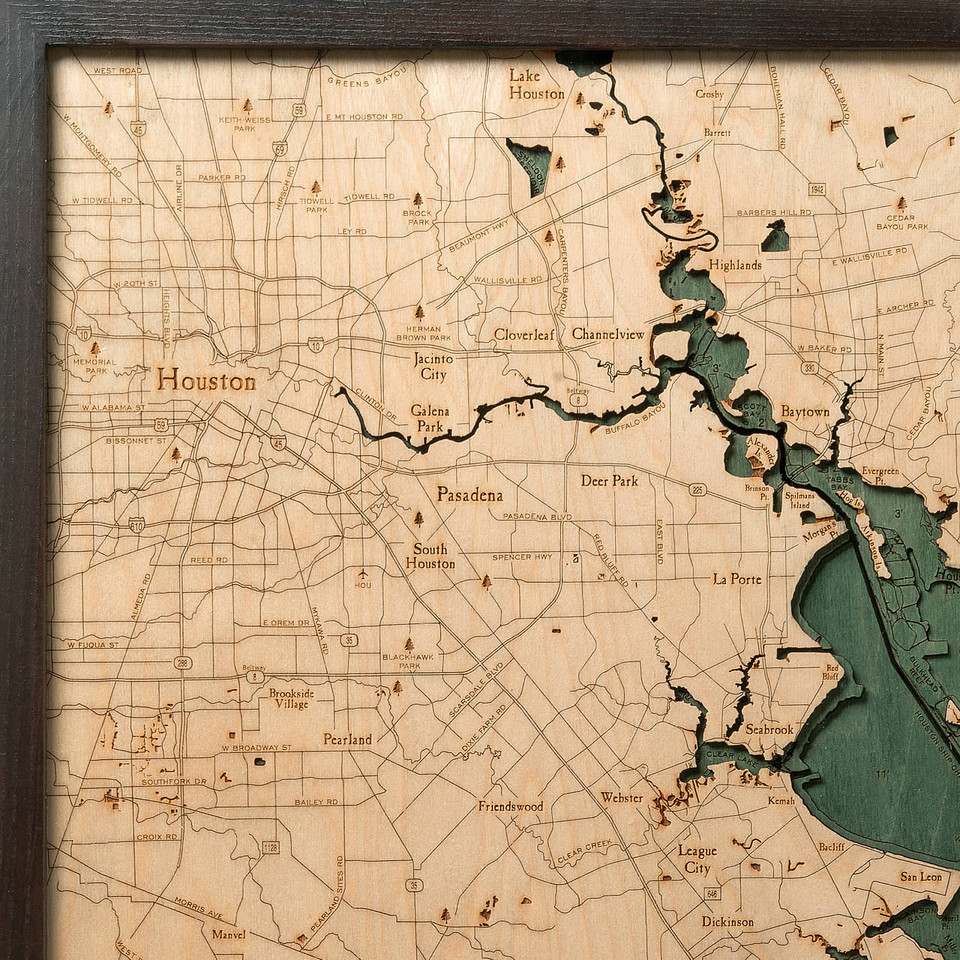 Houston Wooden Map Art | Topographic 3D Chart