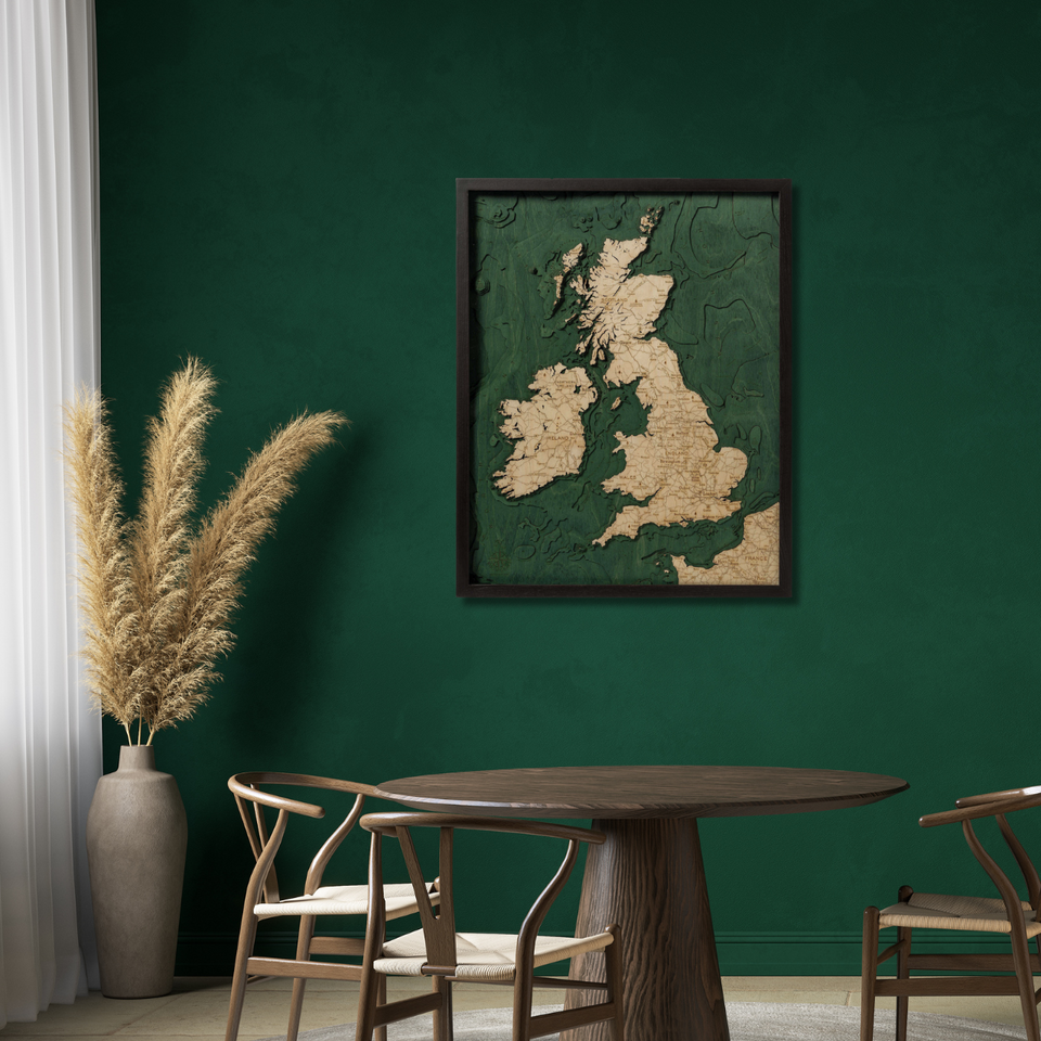 United Kingdom Wooden Map Art | UK | Topographic 3D Chart