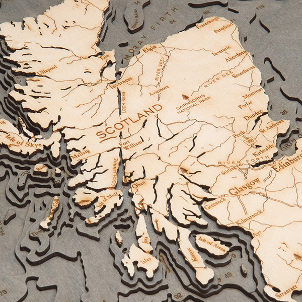 United Kingdom Wooden Map Art | UK | Topographic 3D Chart