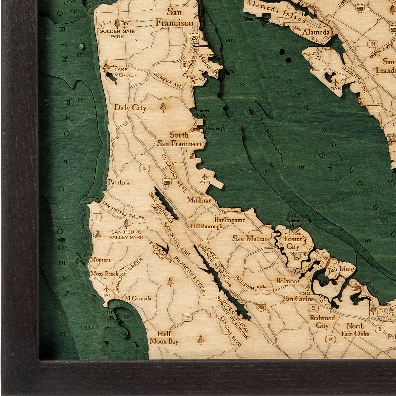 San Francisco Bay - Sm Wooden Map Art | Topographic 3D Chart