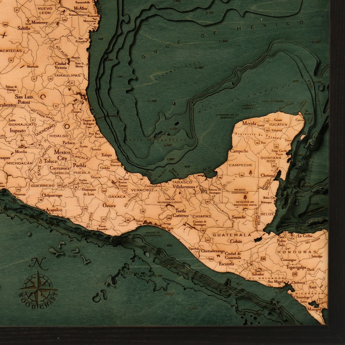 Mexico Wooden Map Art | Topographic 3D Chart