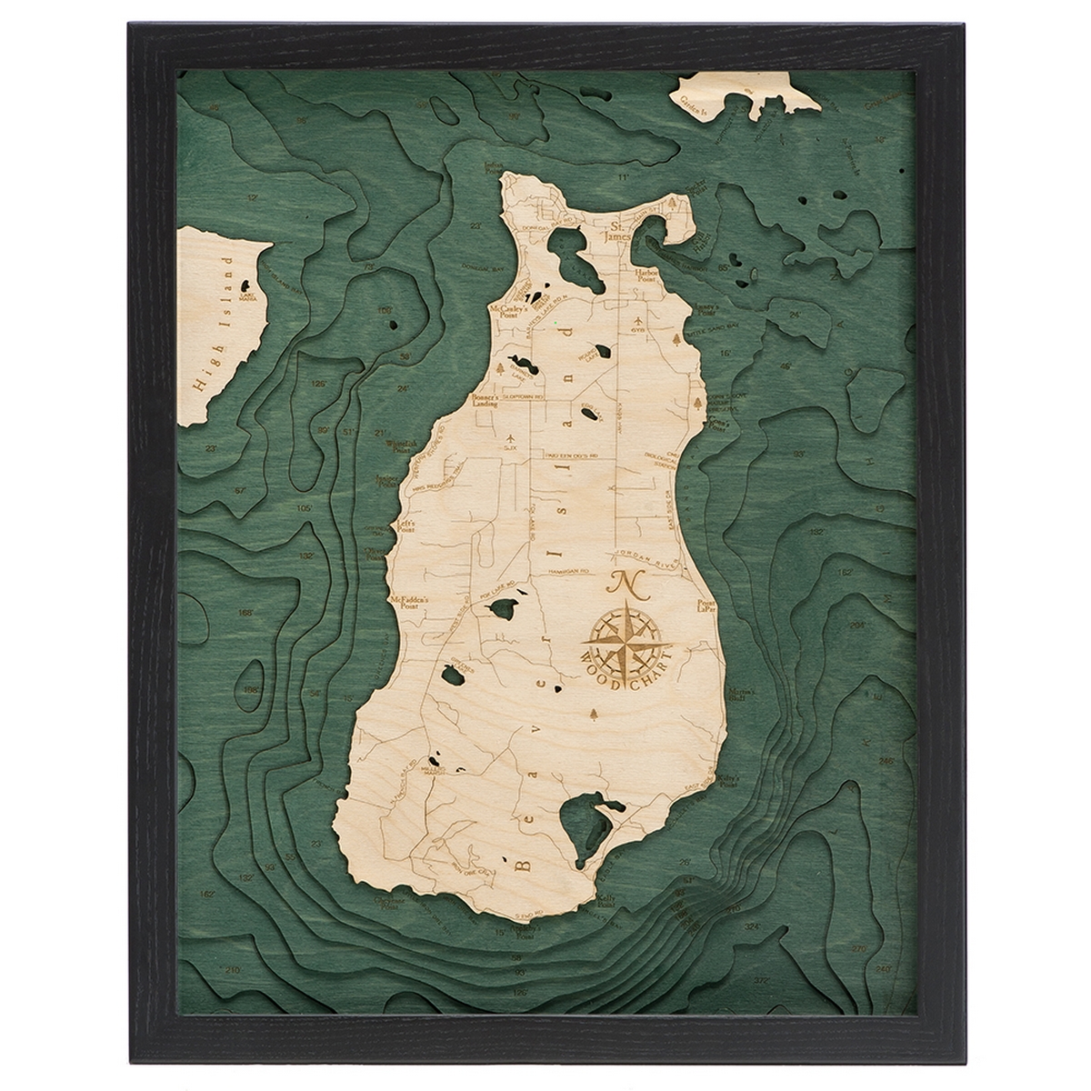 Beaver Island Michigan Wooden Map Art | Topographic 3D Chart