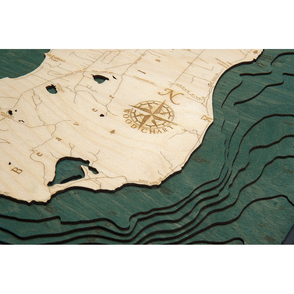 Beaver Island Michigan Wooden Map Art | Topographic 3D Chart