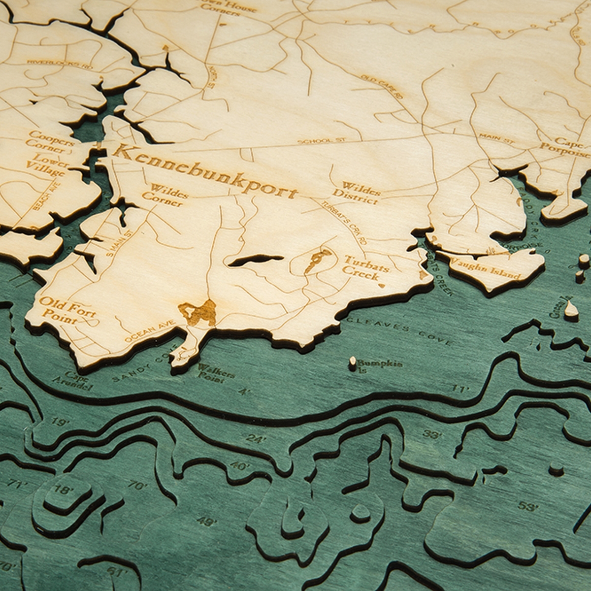 Kennebunkpork Maine Wooden Map Art | Topographic 3D Chart