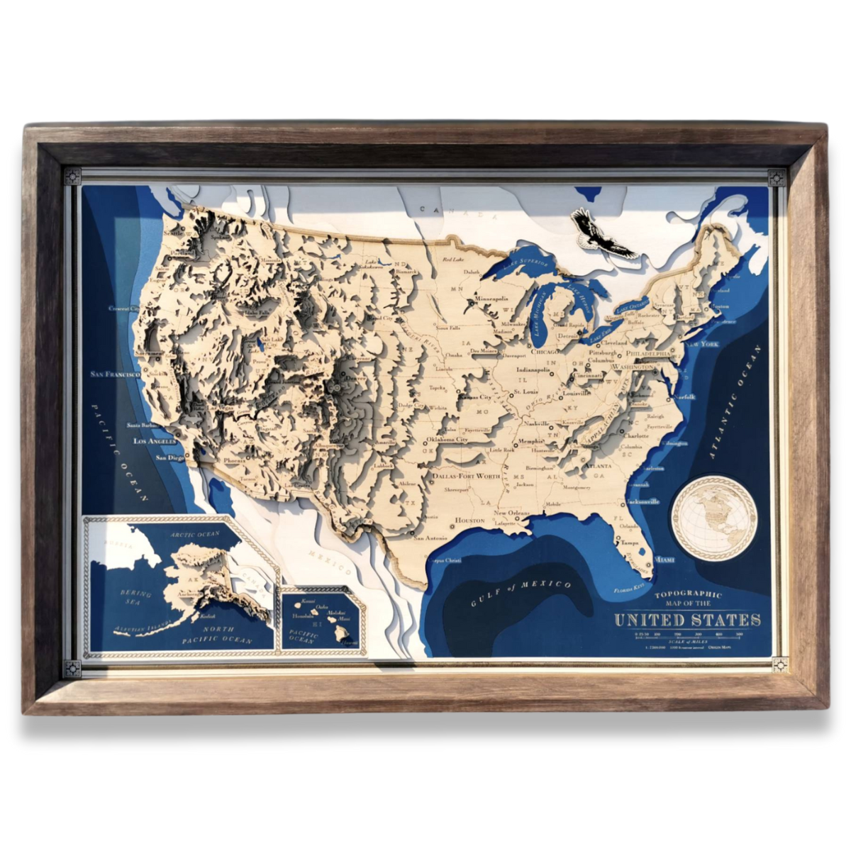 United States 3D Topographic Wood Map