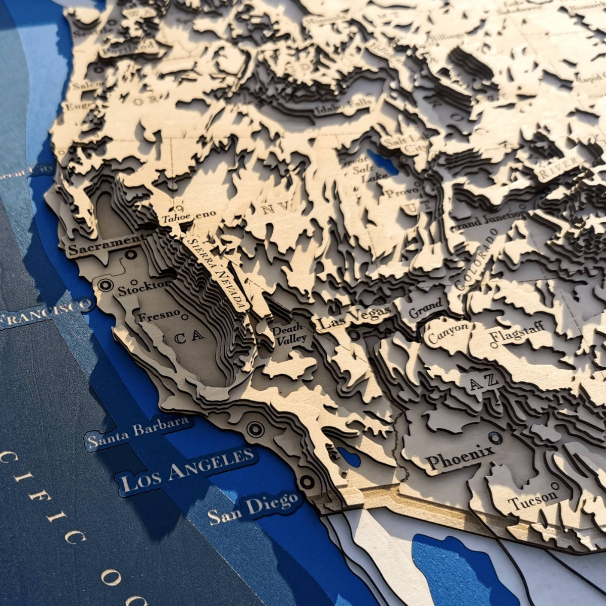United States 3D Topographic Wood Map