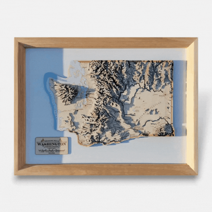 Washington 3D Topographic Wood Map