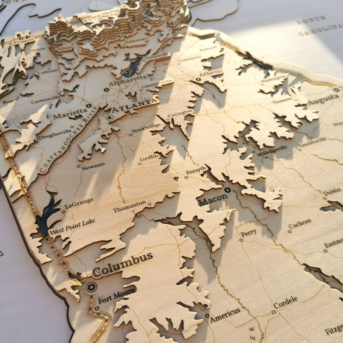 Georgia 3D Topographic Wood Map