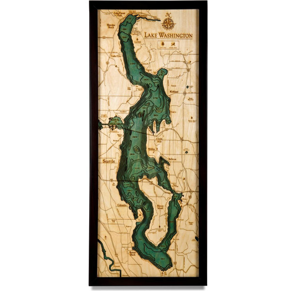 Lake Washington Wooden Map Art | Topographic 3D Chart