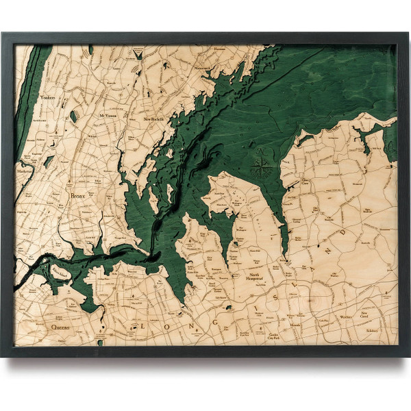West Long Island Sound Wooden Map Art | Topographic 3D Chart