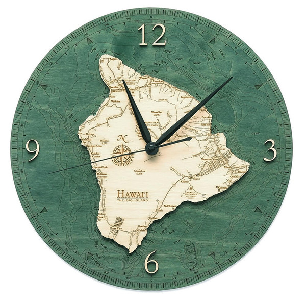 Hawaii (Big Island) Nautical Wood Wall Clock | Nautical 3D Chart